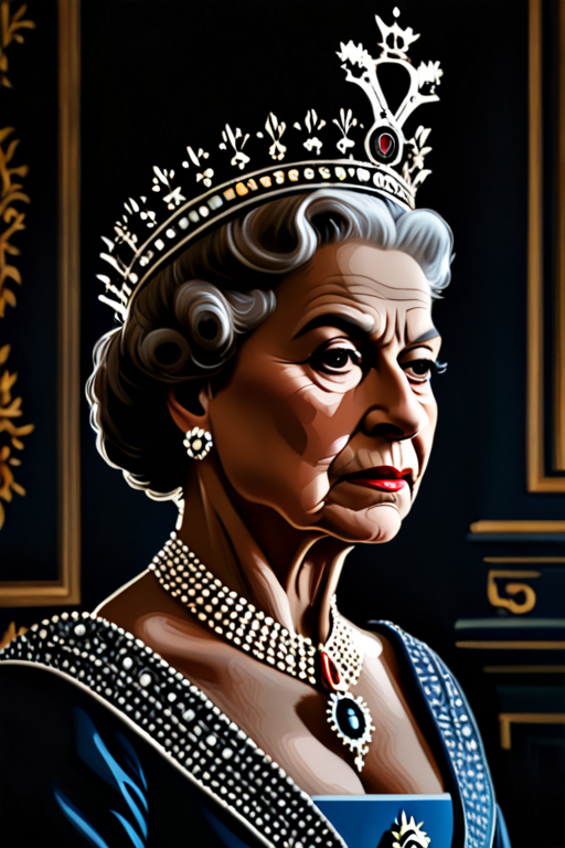 realistic queen looking downward in a dark room