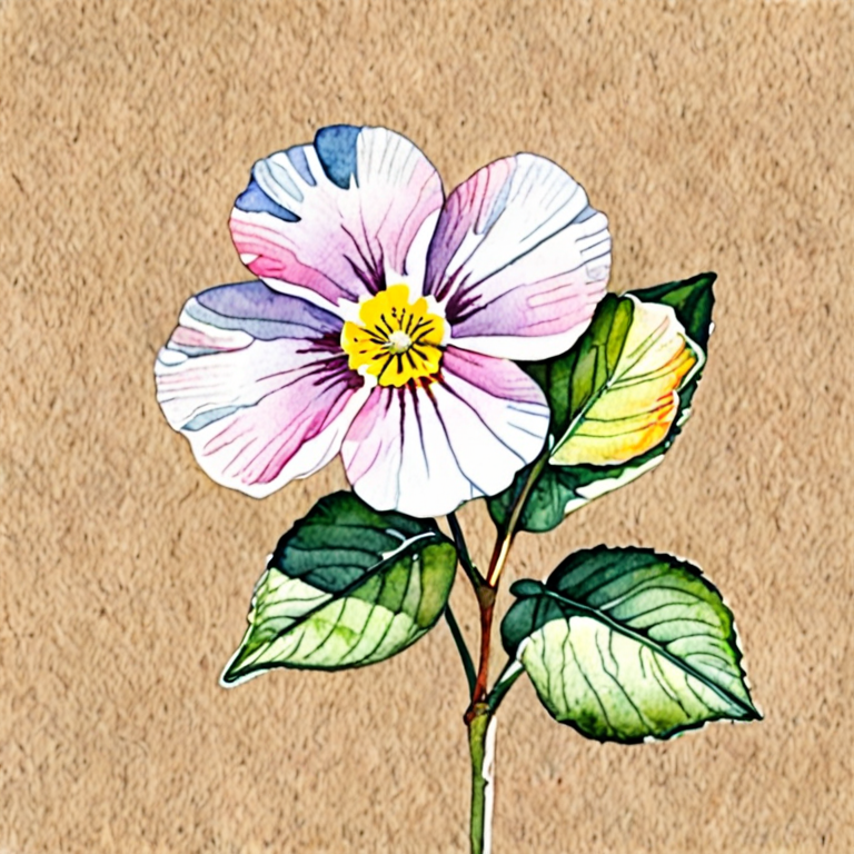 individual primrose, watercolor drawing, simple pale colors