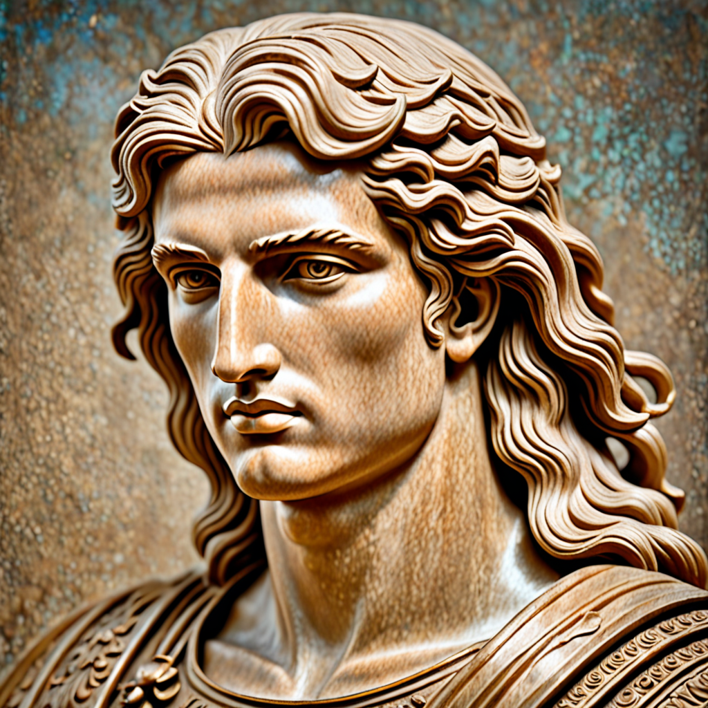 Realistic picture of Alexander the Great with long blonde hair