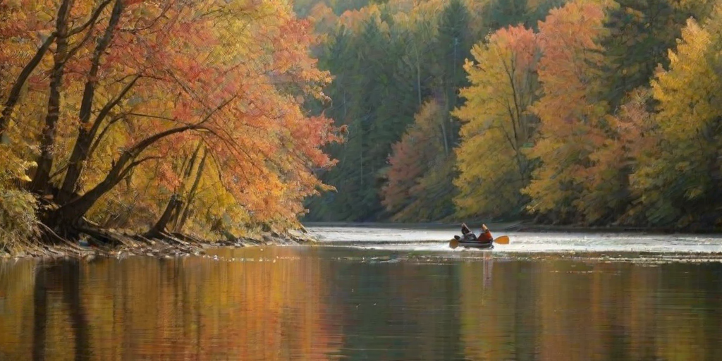 Serene Autumn Kayaking Adventure Amidst Vibrant Fall Foliage and ...