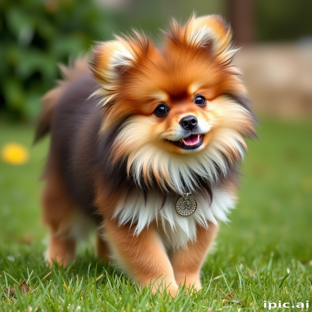 A Playful Pomeranian Dog Joyfully Running Through a Green Meadow.