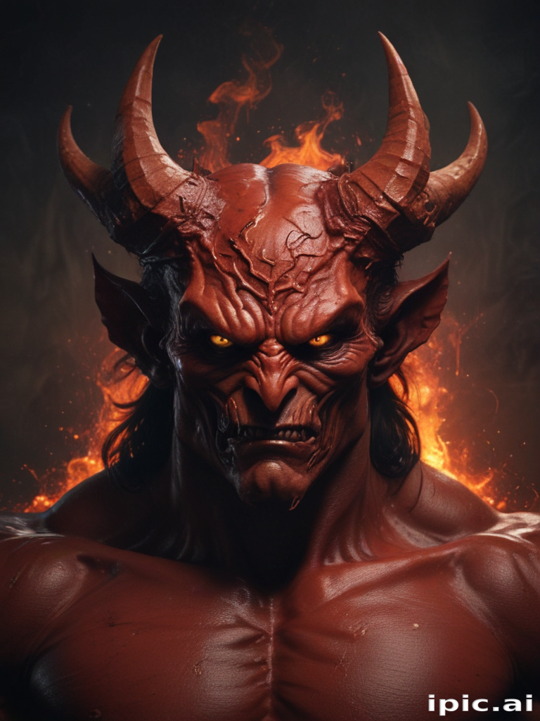 Intense Close-Up of a Fiery Demon with Glowing Yellow Eyes