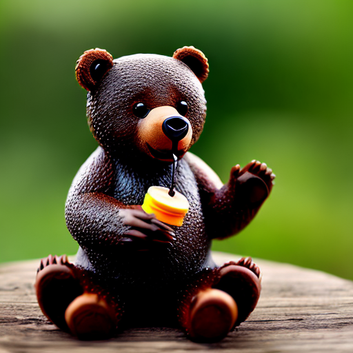 cute animated bear eating honey