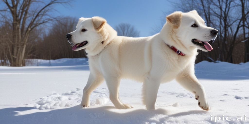 Two Playful White Dogs Joyfully Exploring a Snowy Winter Wonderland ...