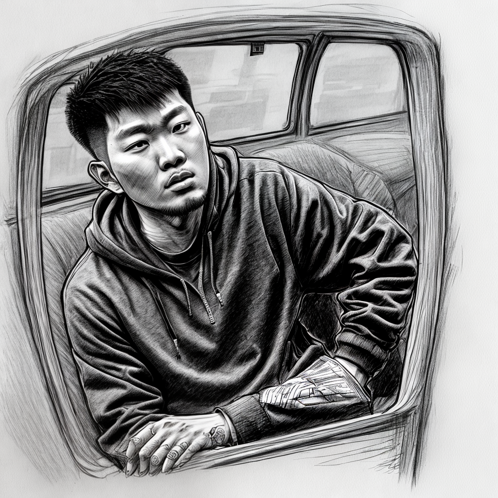 ASIAN HIP HOP RAPPER IS SINGING INSIDE THE BUS. COMIC BOOK. SKETCH ...
