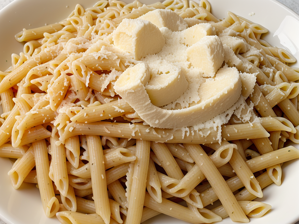 A Delicious Plate of Pasta Topped with Creamy Cheese Shavings Delight.