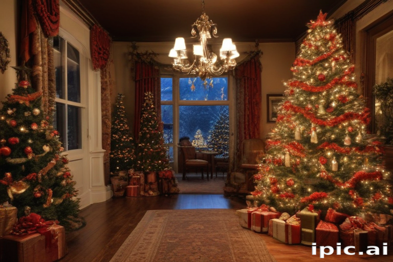 Cozy Holiday Living Space Adorned with Festive Christmas Decorations ...
