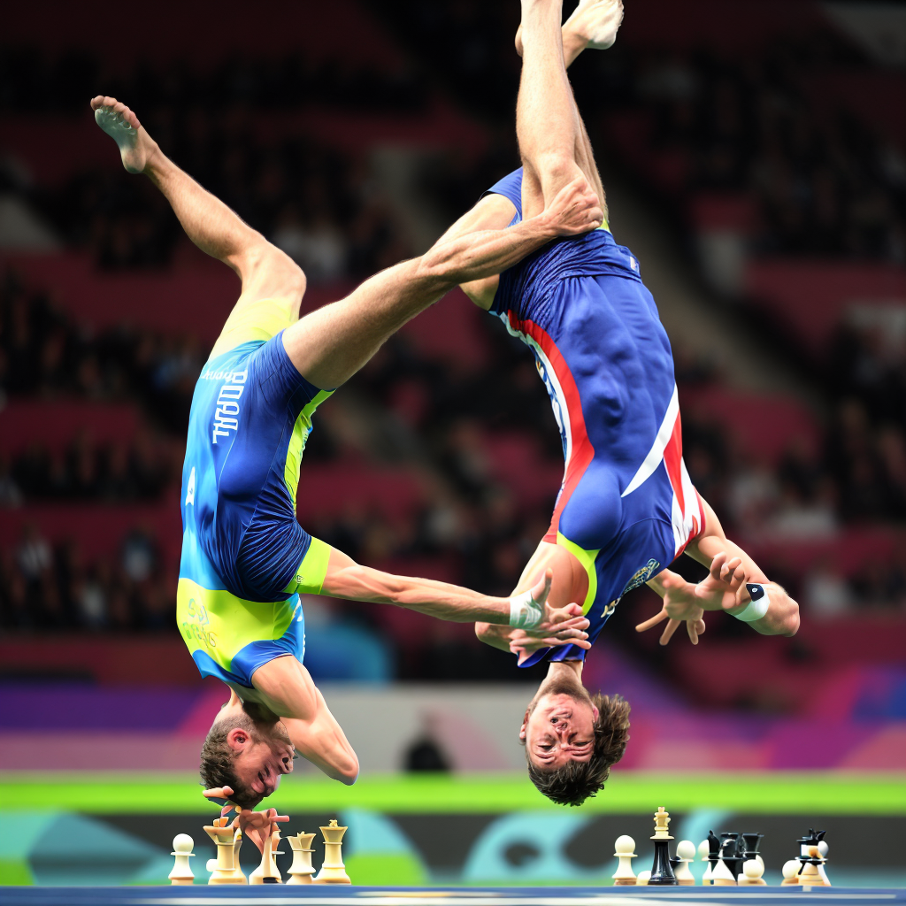 Futuristic photo of a chess player doing a triple backflip in Olympic ...