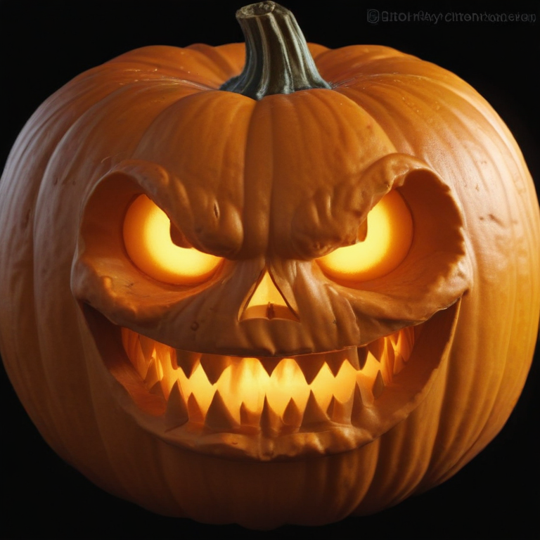 Sinister Halloween Pumpkin with Glowing Eyes and Sharp Toothy Grin