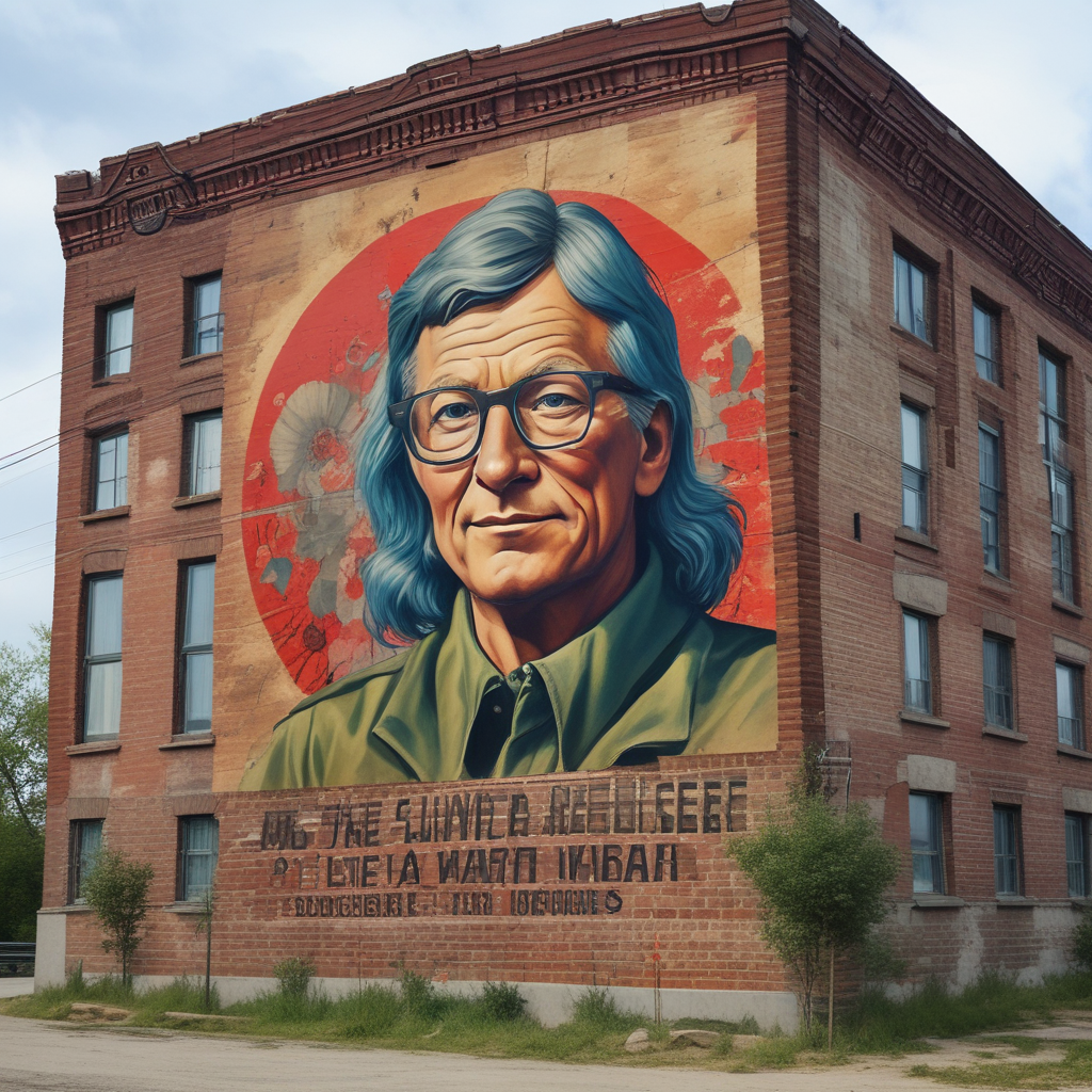 faded and worn Soviet military power style propaganda mural on a ...