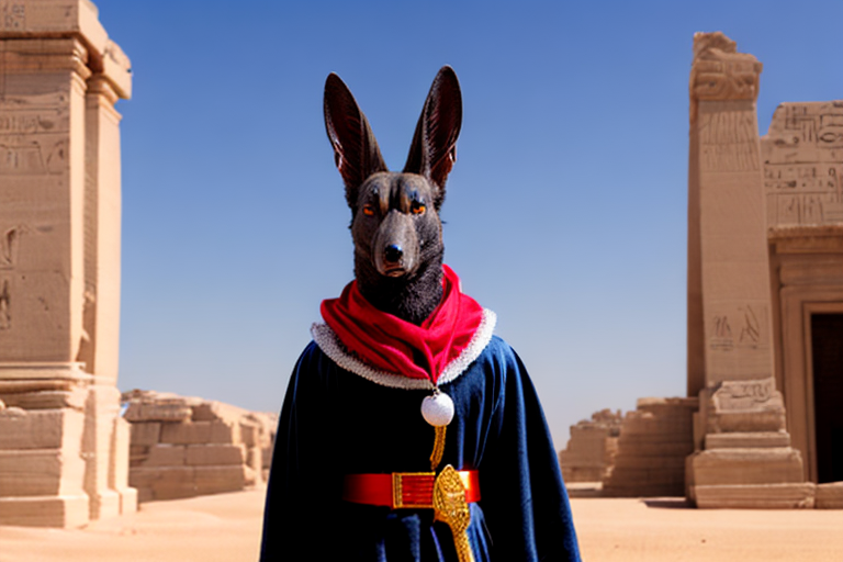 Egyptian god Anubis with a santa hat