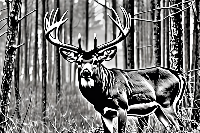 black and white whitetail, Blind, hunter line drawing