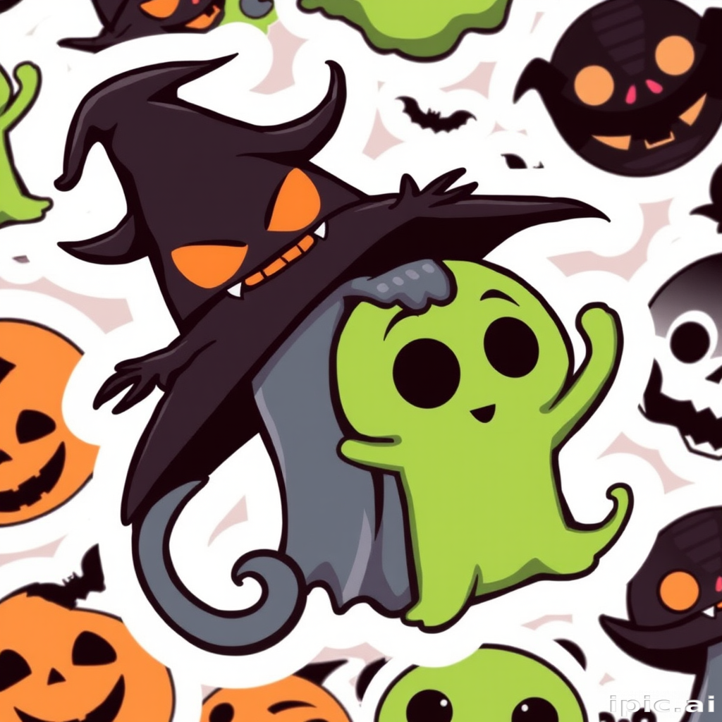 Playful Ghost and Witch Celebrate Halloween with Fun and Mischief Together