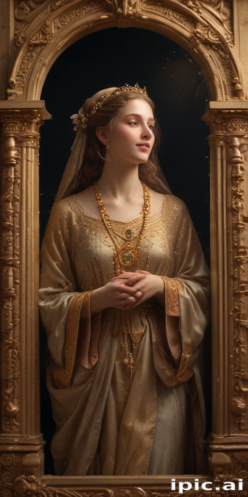 Elegant Portrait of a Noble Woman in a Golden Frame Setting