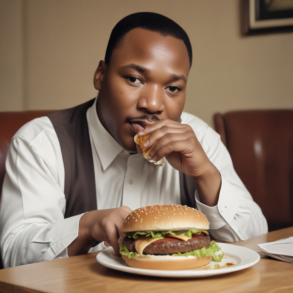 Marten Luther king eating hamburger
