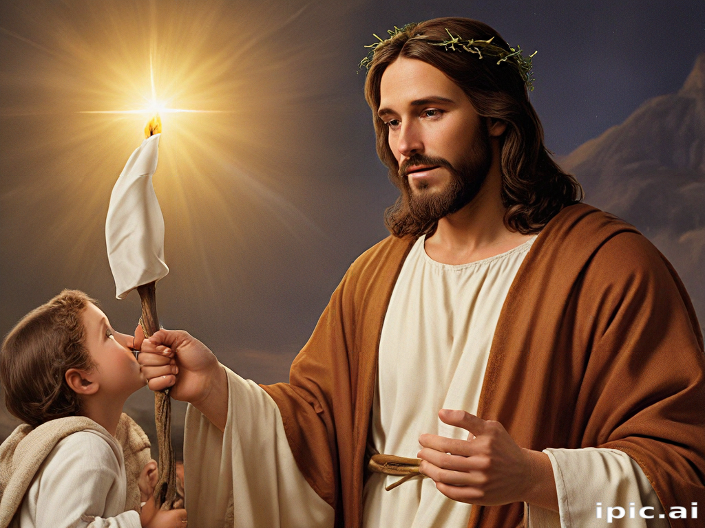 Jesus Christ Sharing a Moment of Light and Hope with a Child