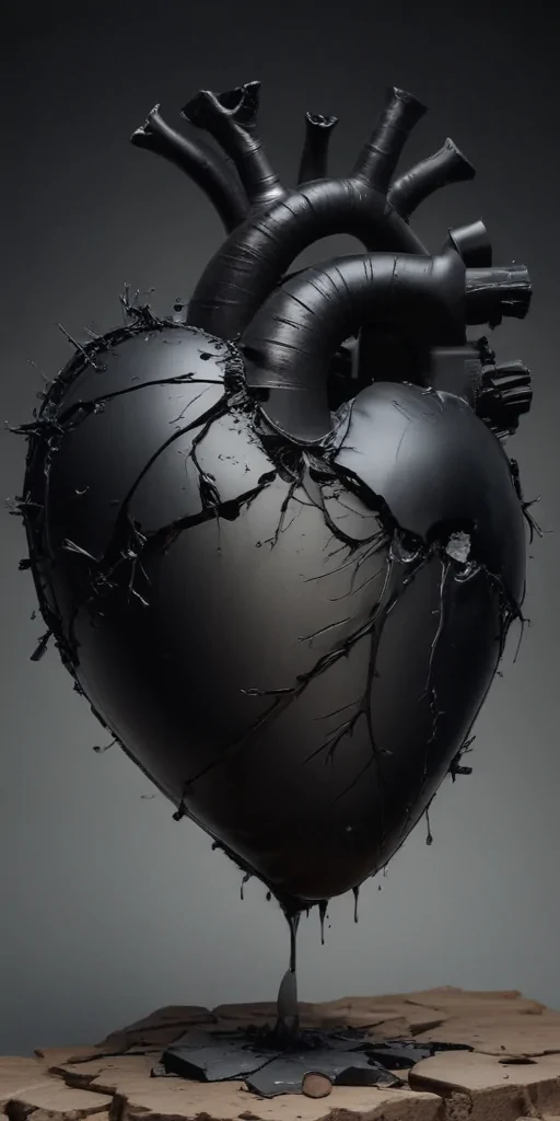 An Artistic Representation of a Broken Black Heart on a Fragile Base