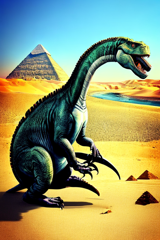 A dinosaur of the tyrannosaurus-rex species playing guitar in front of ...