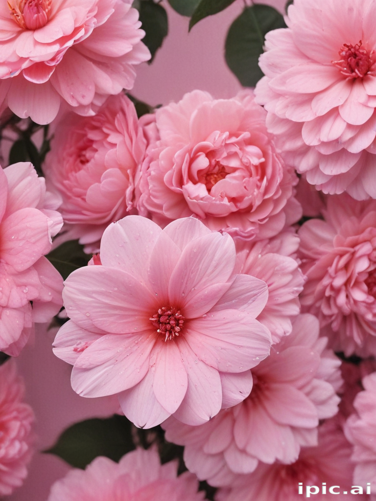 Vibrant Pink Flowers in Full Bloom Against a Soft Pink Background