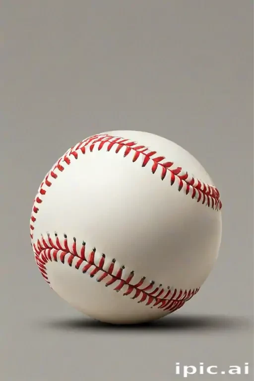 Classic Baseball on a Simple Gray Background with Red Stitching Details
