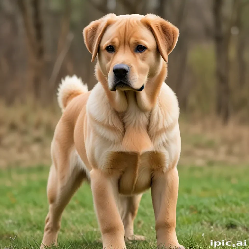 A Beautiful Golden Labrador Dog Standing Proudly in a Green Field.