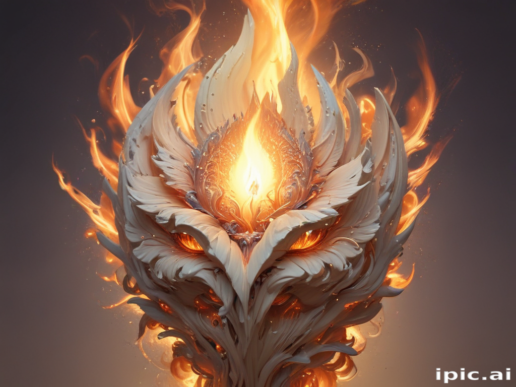 Majestic Flame-Crowned Creature Rising from a Fiery Abyss of Light