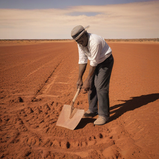 A shovel digging in the australian desert red soil aboriginal
