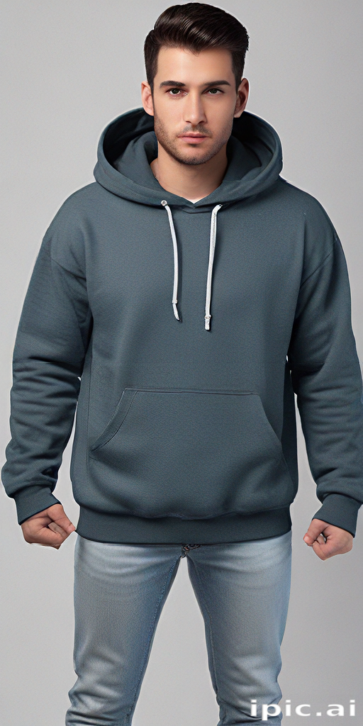 Young Man in Hooded Sweatshirt Posing Confidently Against Neutral ...