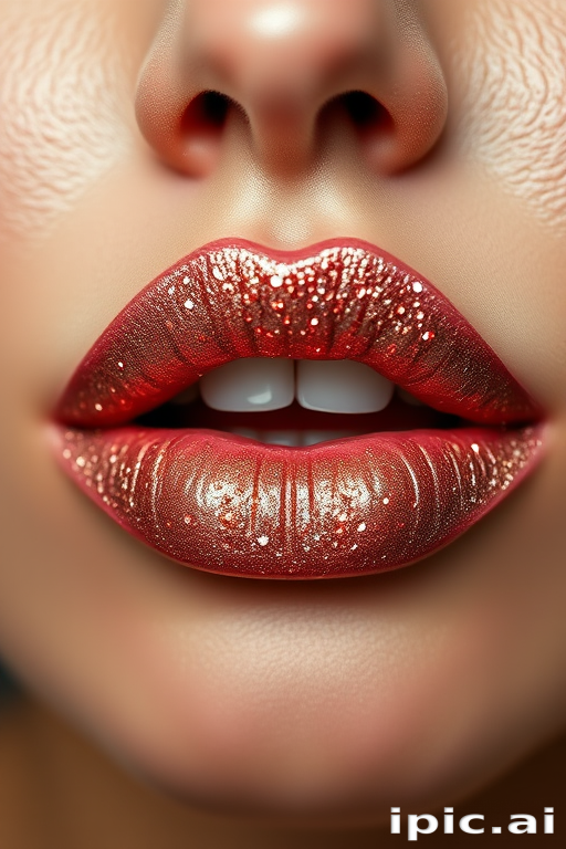 Stunning Close-Up of Sparkling Glamorous Lips with Shimmering Gloss Finish