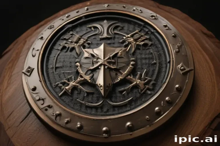 Intricate Bronze Shield Emblem Featuring Detailed Crest and Decorative ...