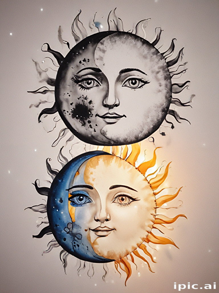 Artistic Representation of Sun and Moon Faces in Harmonious Balance