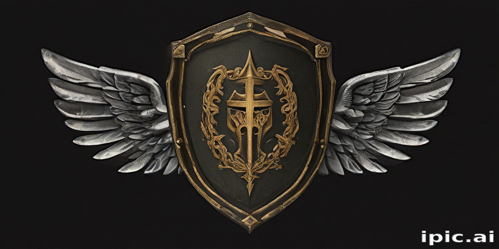 Emblem of Valor: A Majestic Shield with Wings and Cross Symbol