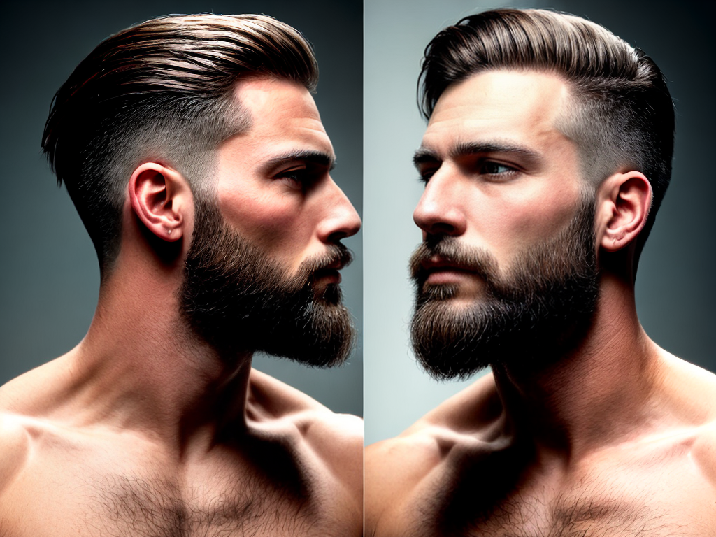 extremely masculine clean shaven man, beard shade, side profile