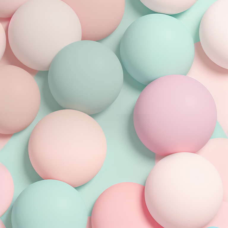 Soft Pastel Colored Spheres Lying Playfully on a Mint Green Background
