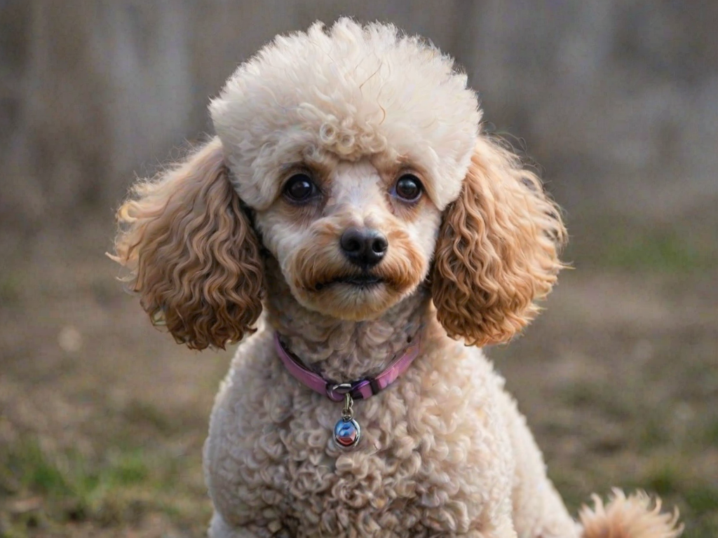 A Charming Poodle with Curly Fur and an Adorable Expression Outdoors.