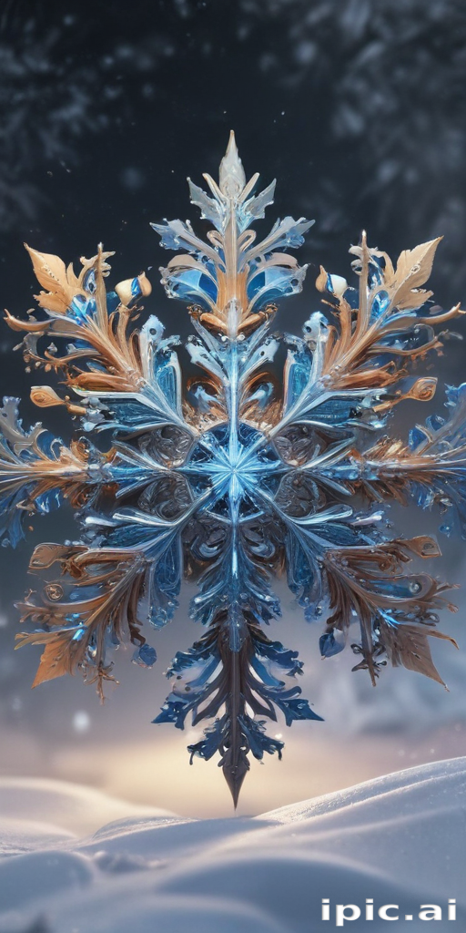 Intricate Ice Crystal Snowflake Shimmering in a Magical Winter Wonderland
