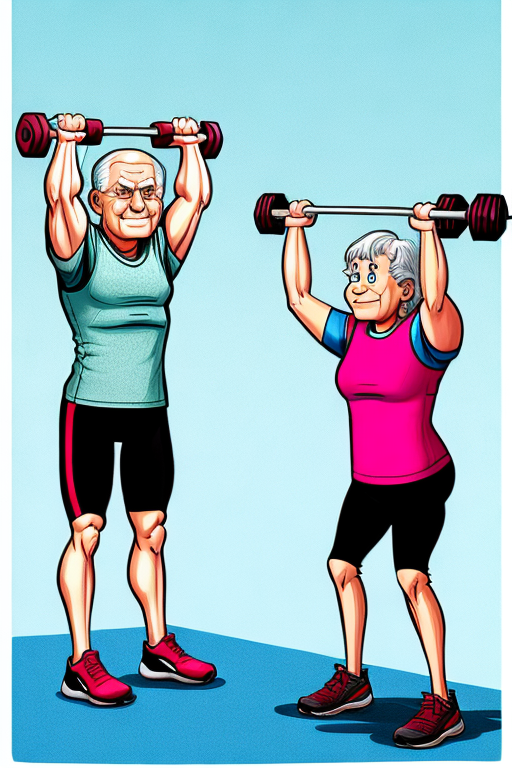 senior people strength training in cartoon
