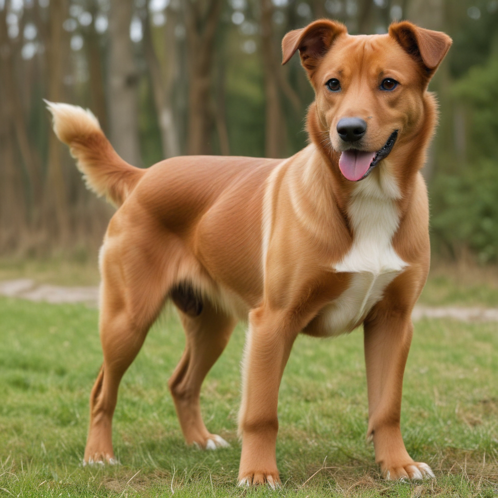 A Playful Brown Dog Standing Confidently in a Green Park.