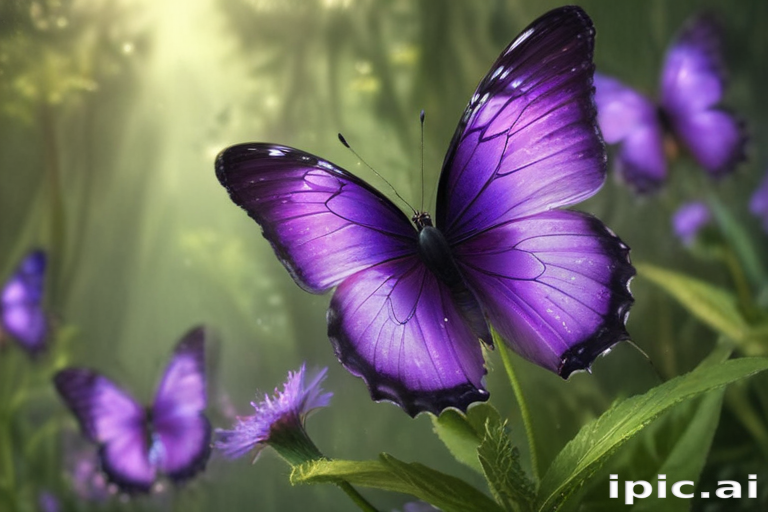 A Majestic Purple Butterfly Flutters Among Vibrant Wildflowers in ...