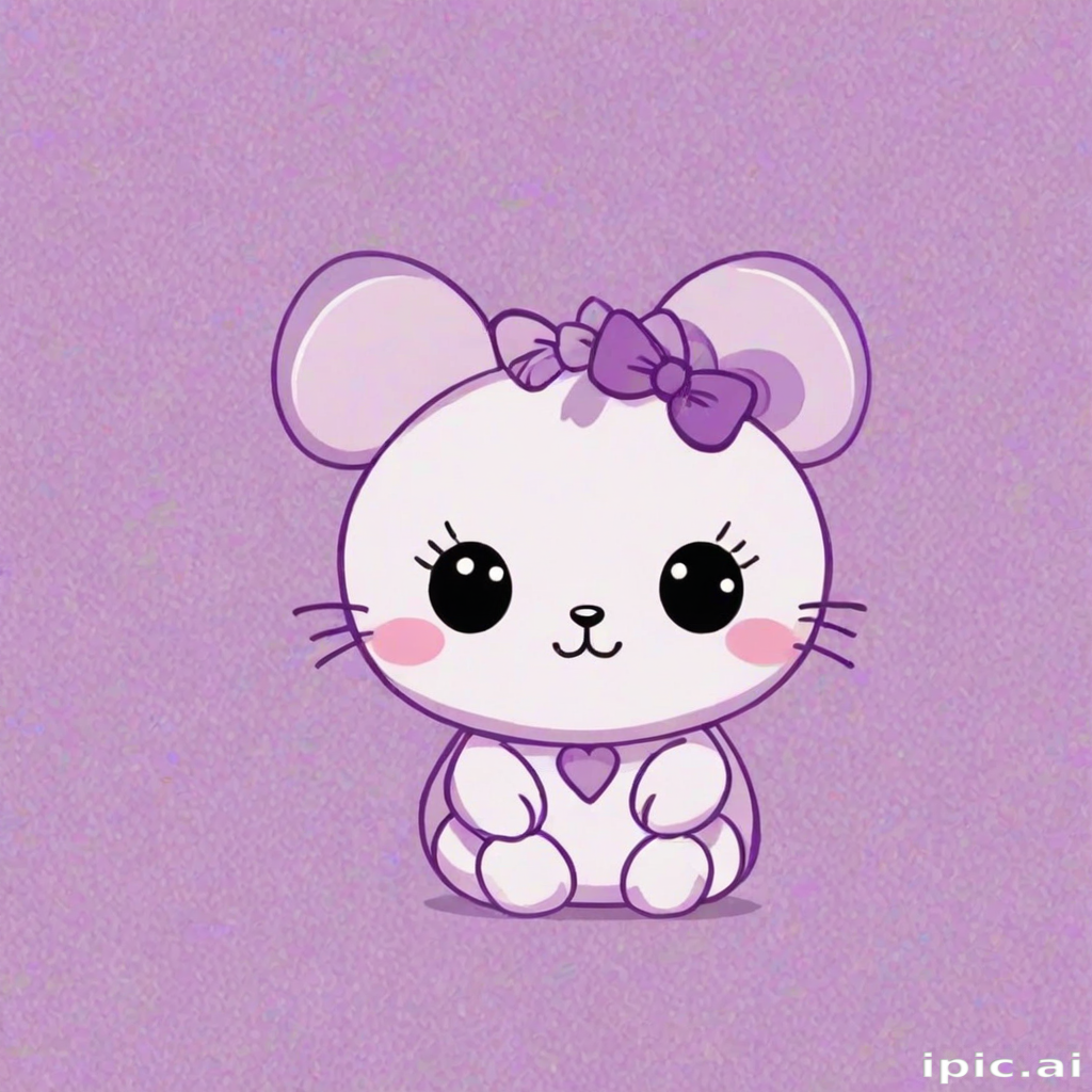 Cute Purple Mouse Character with Bow on a Soft Lavender Background