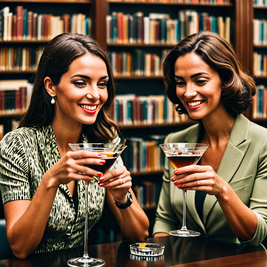 women drinking martinis in the library