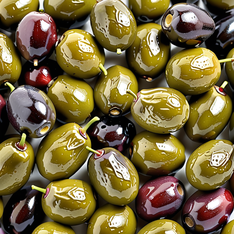 A Colorful Array of Glossy Green and Black Olives on Display.