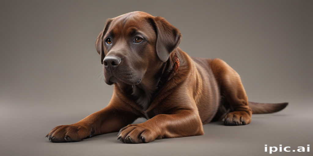 A Beautiful Brown Dog Relaxing Calmly on a Neutral Background.