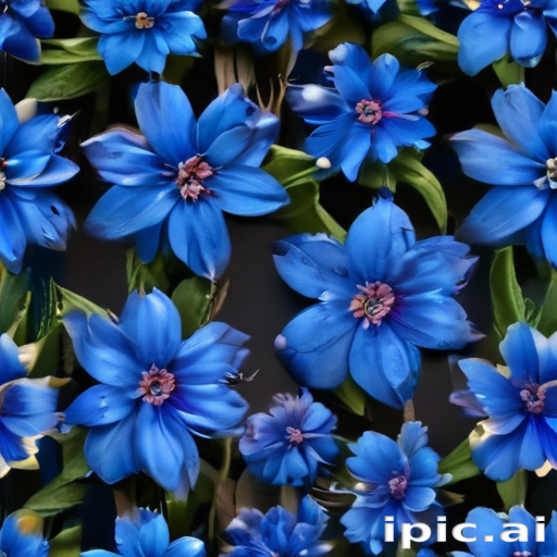 Vibrant Blue Flowers Blooming in a Lush, Colorful Floral Arrangement