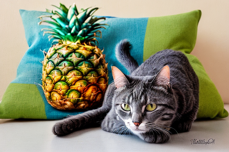 cat eating pineapple
