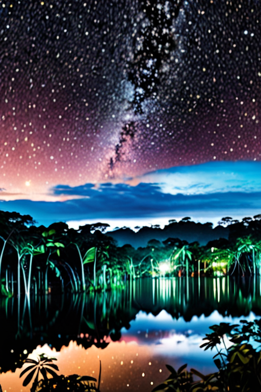 Build a splendid scene of a dazzling night in the Amazon rainforest ...