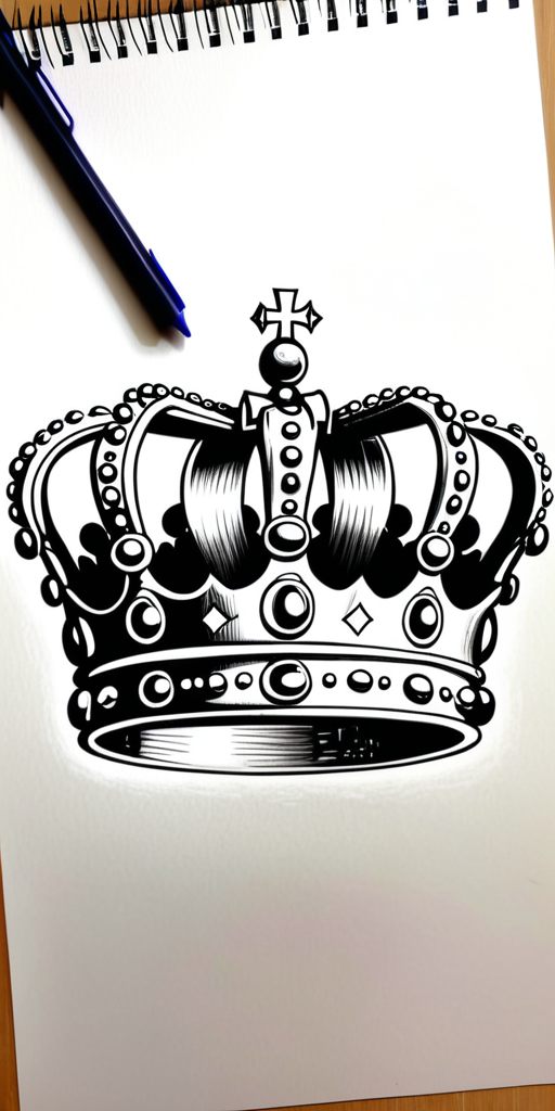 Intricate Sketch of a Royal Crown on a Blank Sketchbook Page
