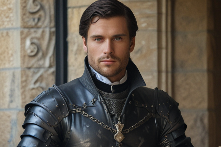 tudor era knight, handsome, masculine, kind, gentleman, dark hair, blue ...