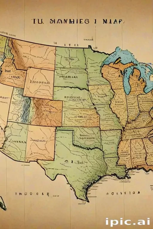 Historical Map of the United States with Detailed Geographical Features ...