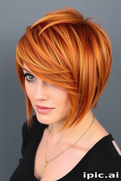Stylish Short Haircut with Vibrant Orange Highlights for a Modern Look